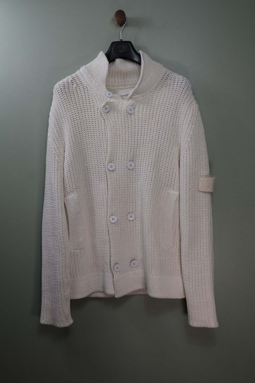Stone Island Beige Ghost Heavy Knit Cardigan | HeatfromTS